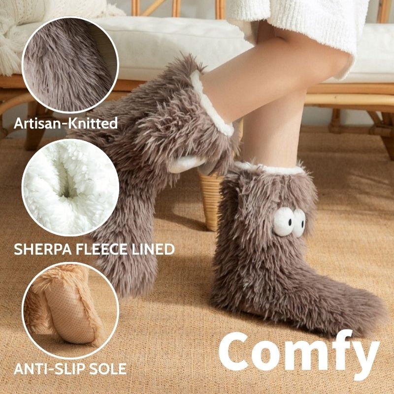 Women's Fluffy Slipper Socks Cute Dog Fleece Lined Warm Bed Socks ...